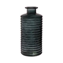 Decorative glass bottle STUART with grooves, forest green-clear, 31cm ...