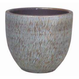 Ceramic pot AGAPIOS, maritime, green-brown, 6"/15cm, Ø6,5"/16cm