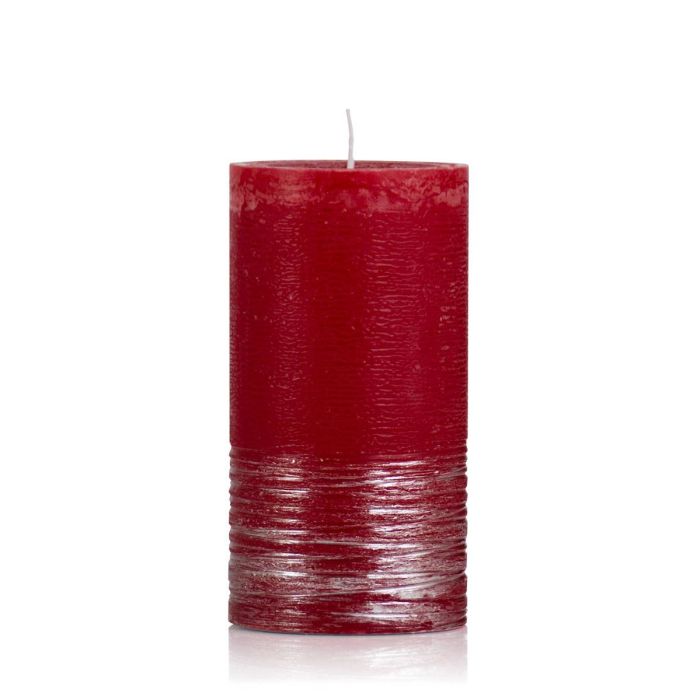 Pillar candle / Votive candle SILVANA, with corrugated border, ruby red ...