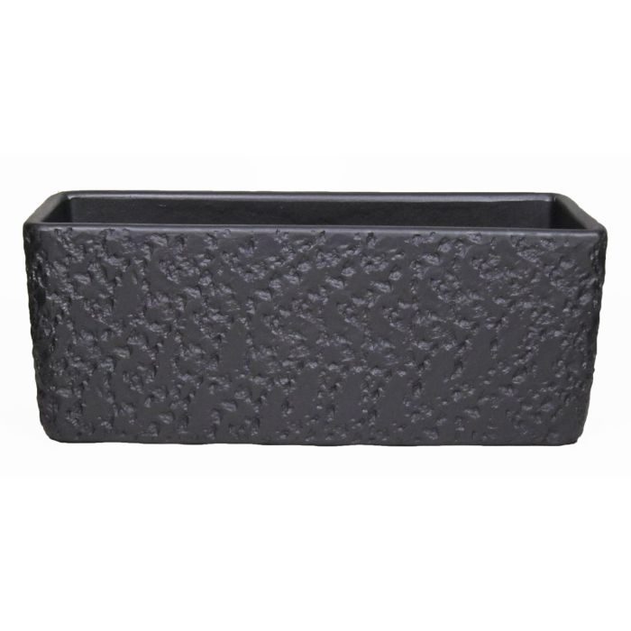 Ceramic planter box TORGE, hammered finish, black, 15,5"x6"x6"/39x15x15cm