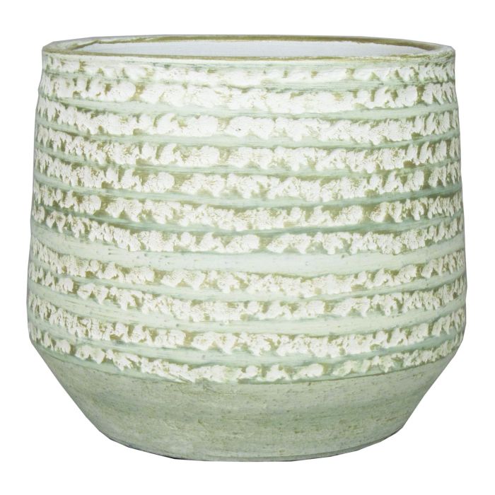 Ceramic pot EDVIN, hammered finish, green-white, 6,5"/17cm, Ø7,5"/19cm