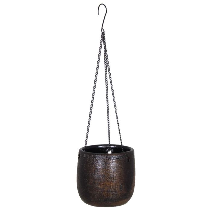 Ceramic hanging basket AGAPE with grain, brown-bronze, 5"/13 cm, Ø 5.5 ...
