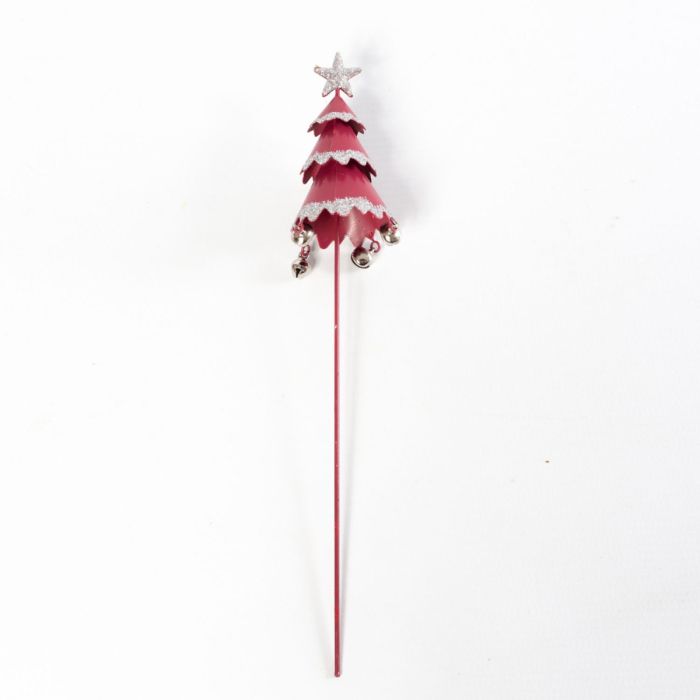 Christmas tree plug LUBA with bells and star, red-silver, 11"x1.8"/27x4,5cm